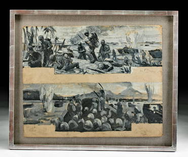 5 Framed William Draper Wwii Paintings