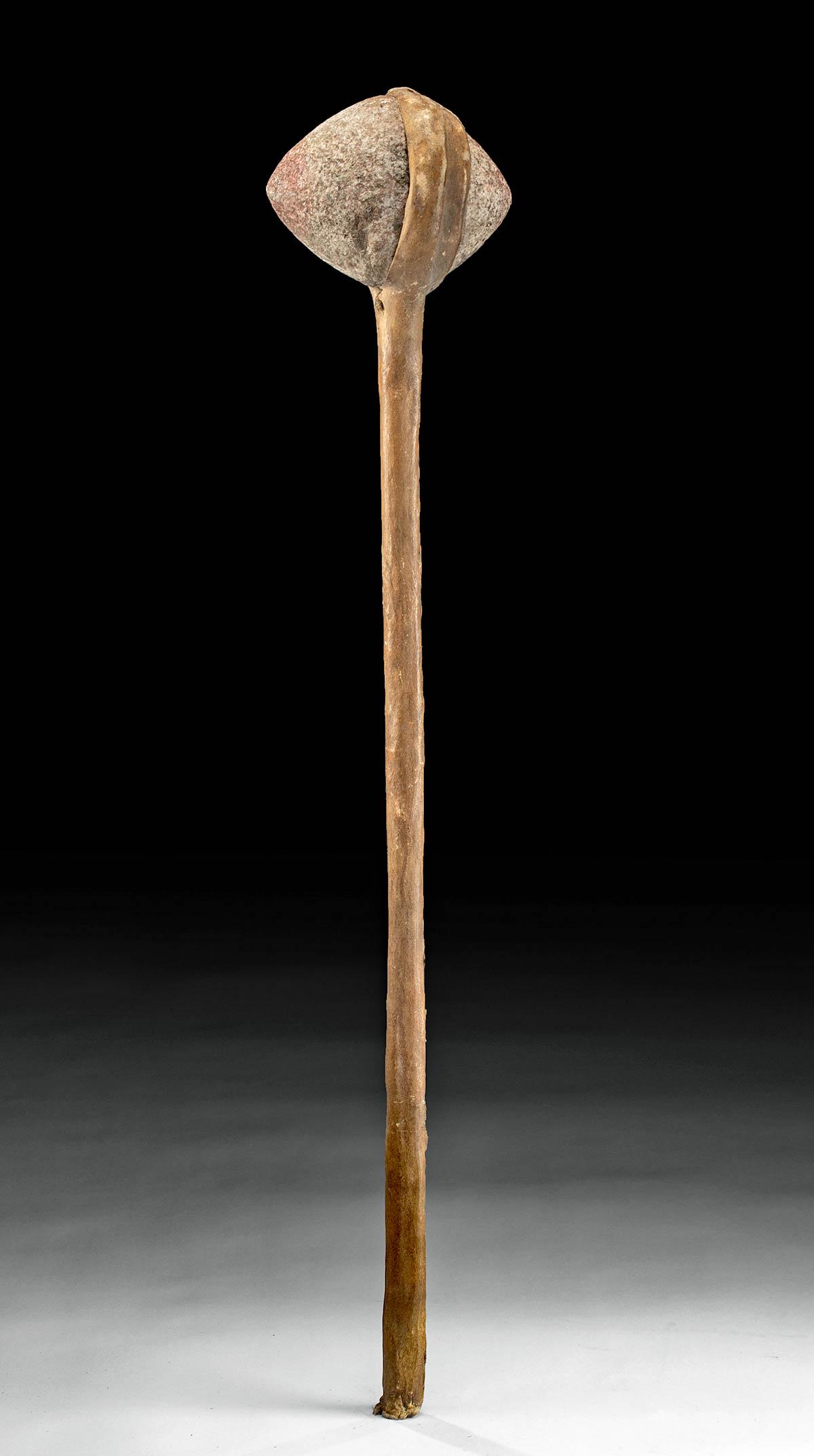 19th C. Native American Stone, Hide, & Wood War Club