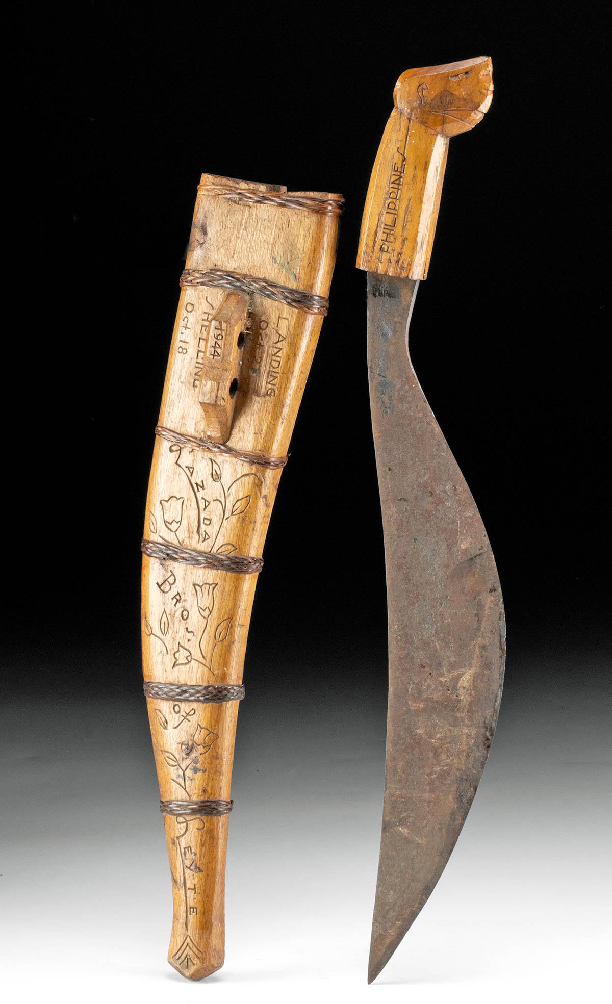 Large WWII Iron & Wood Knife - Leyte Battle Memento | Barnebys