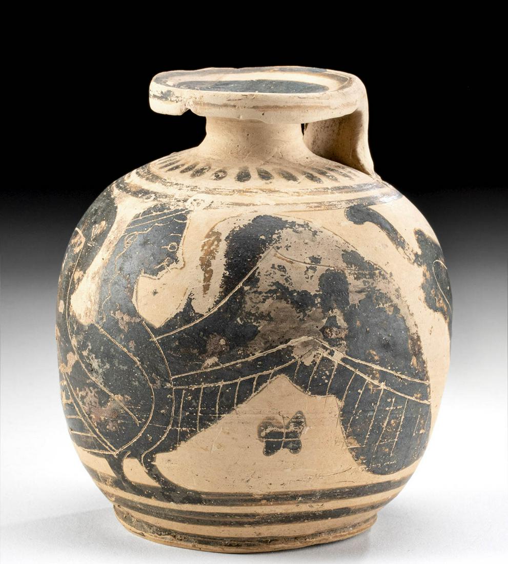 Ancient Greek Corinthian Pottery Aryballos w/ Harpy | Barnebys
