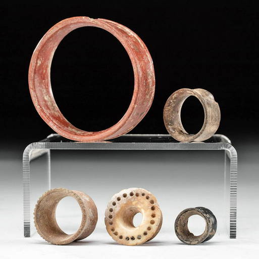 5 Fine Colima Pottery & Stone Ear Spools