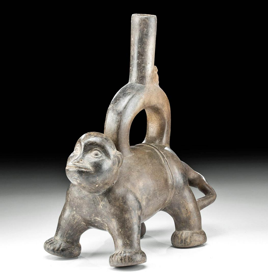 Chimu Inca Pottery Monkey Stirrup Vessel, ex-Museum | Barnebys