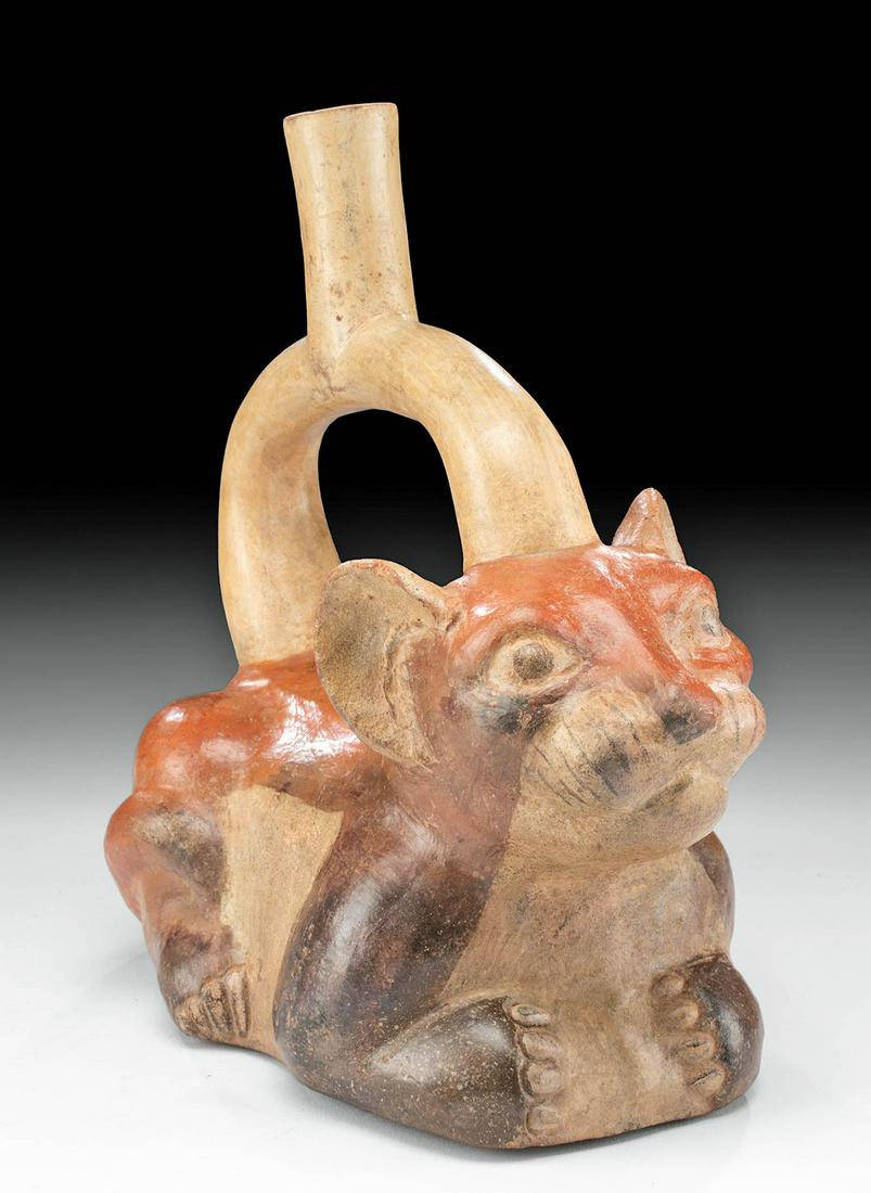 Moche Pottery Jaguar Stirrup Vessel, Ex Museum