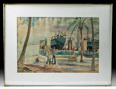 5 Framed William Draper Wwii Paintings