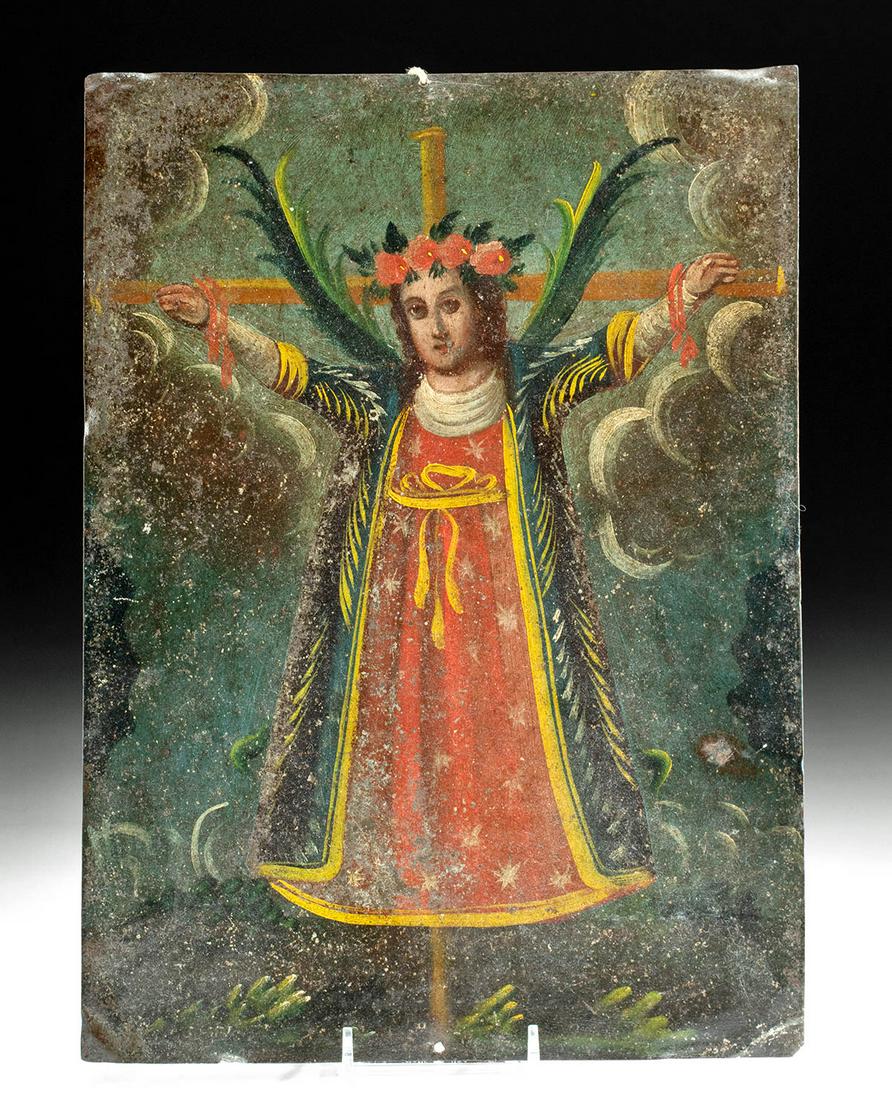 19th C. Spanish Colonial Tin Retablo Santa Librata