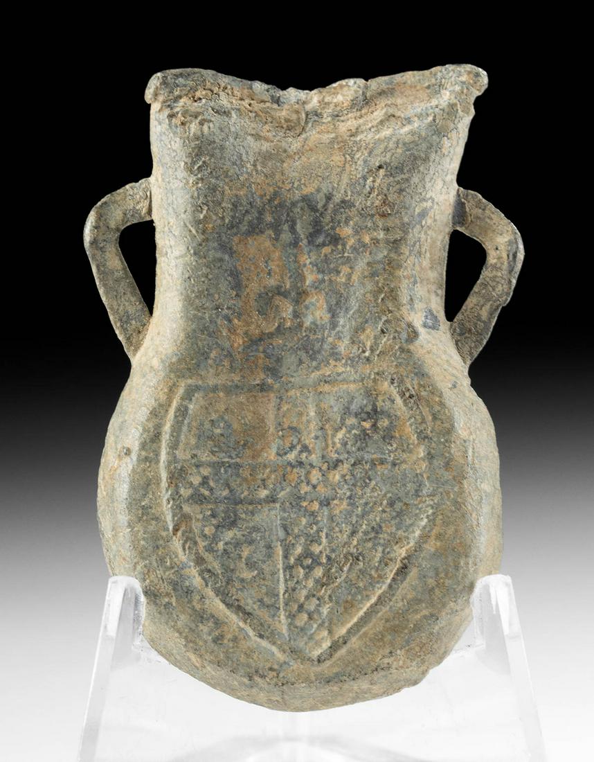 European Medieval Lead Ampulla W/ Crucifix & Flower