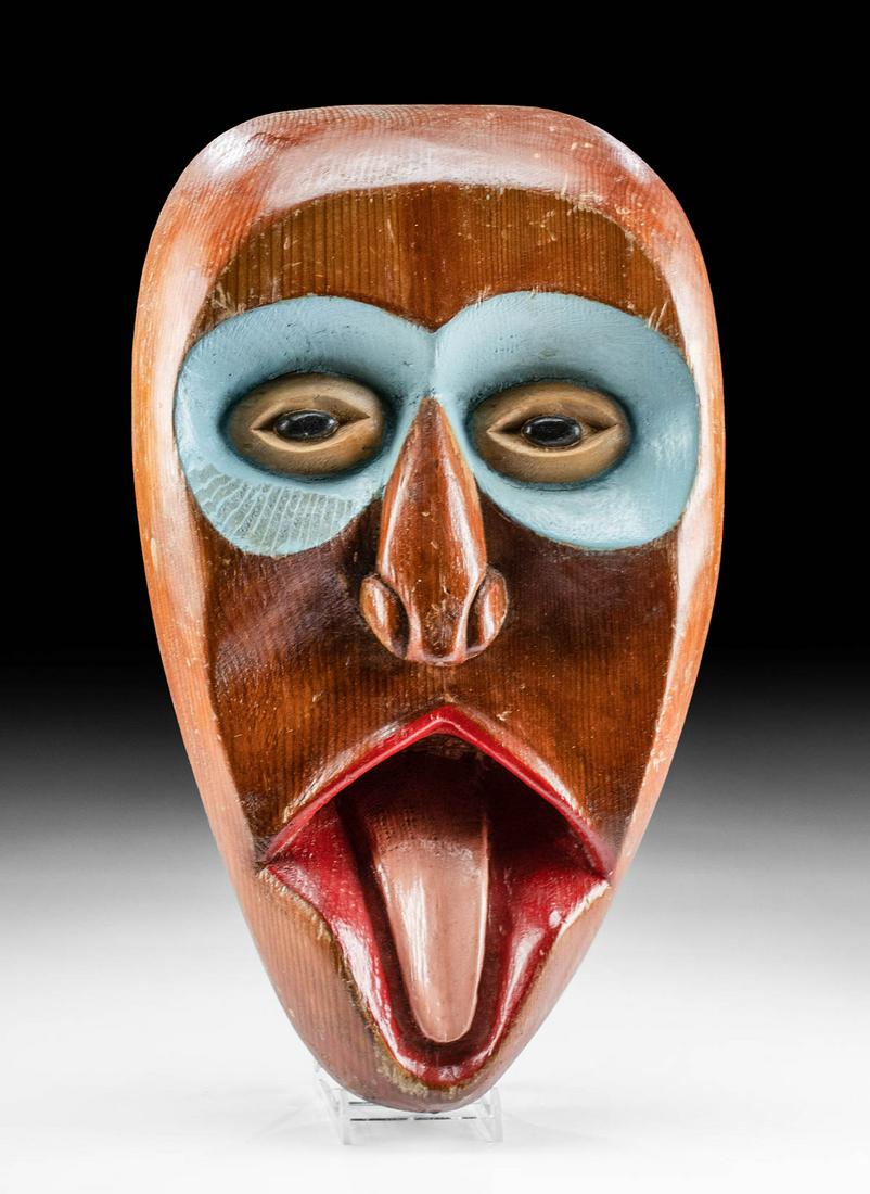 20th C. Nw Coast Salish Cedar "happy Dance" Mask