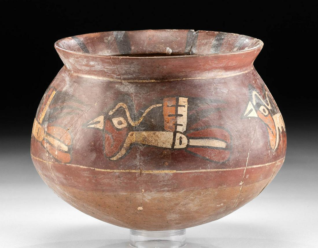 Nazca Polychrome Pottery Jar W/ Birds & Crustacean