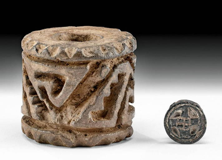 Olmec Pottery Roller Stamp + Earspool - Nov 18, 2021 | Artemis Gallery ...