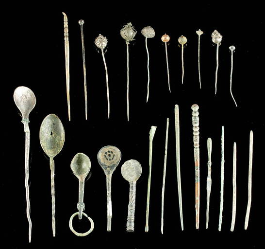 23 Roman Brass, Bronze, & Silver Spoons, Pins, & Tools (#0017) on Dec ...