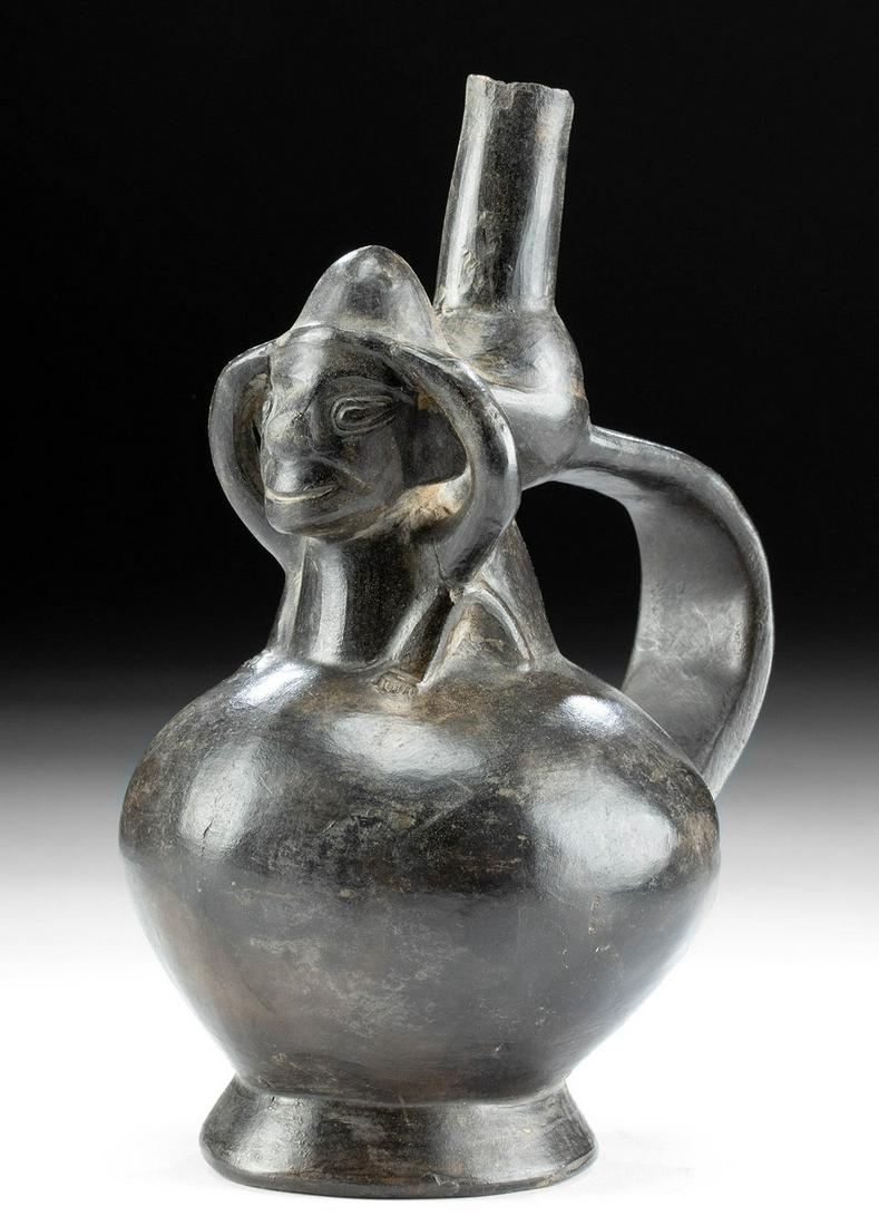 Chimu Pottery Stirrup Vessel - Figure w/ Tump Line | Barnebys