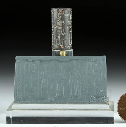 Sumerian Carved Stone Cylinder Seal W/ Inscription