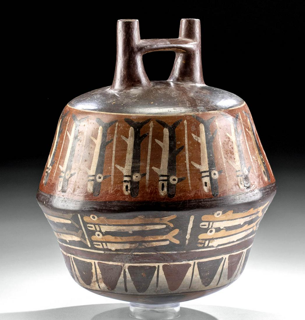 Nazca Polychrome Stirrup Vessel w/ Fish Motif | Barnebys