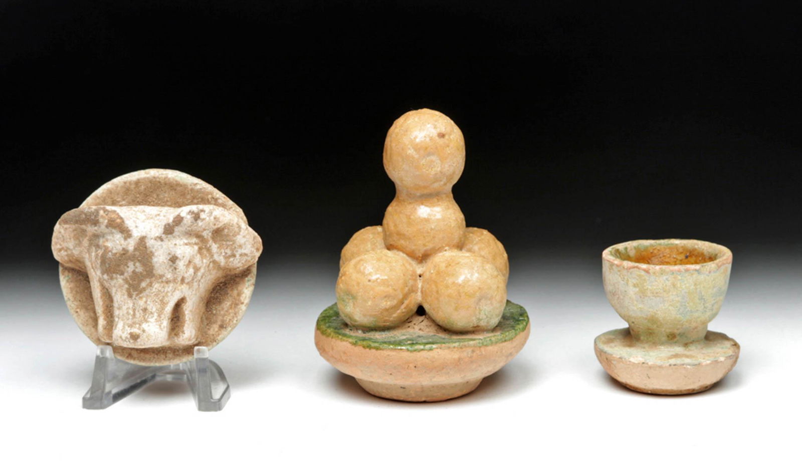 Trio of Chinese Ming Dynasty Pottery Table Offerings | Barnebys