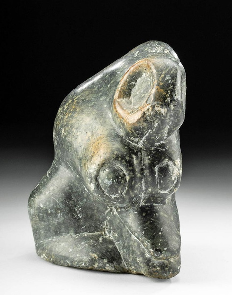 Signed 20th C. Inuit Soapstone Stone Carving Of Figure Signed 20th C. Inuit Soapstone Stone Carving Of Figure