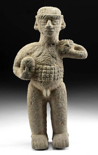 Costa Rican Stone Standing Figure W/ Trophy Heads