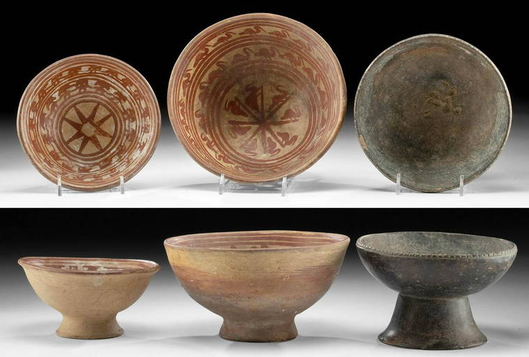 3 Mixtec Pottery Footed Bowls