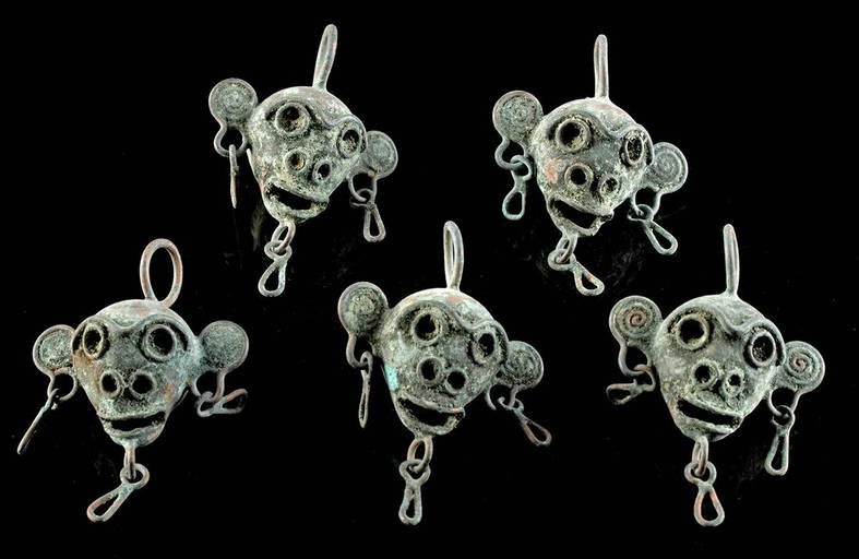 5 Mixtec Copper Pendants w/ Danglers - Monkey Head Form (#0177) on May ...