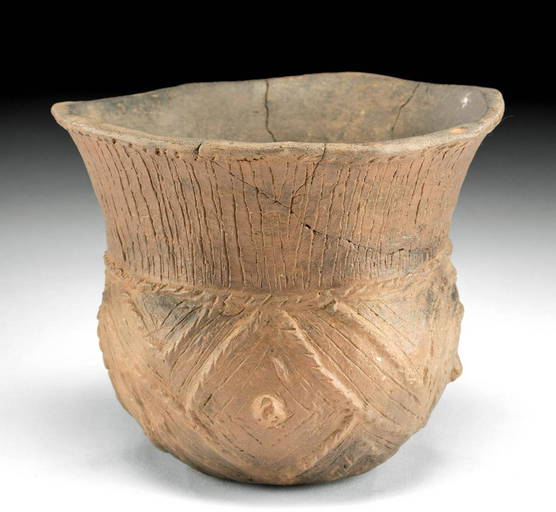 Mississippian Pottery Jar W/ Incised & Applied Designs