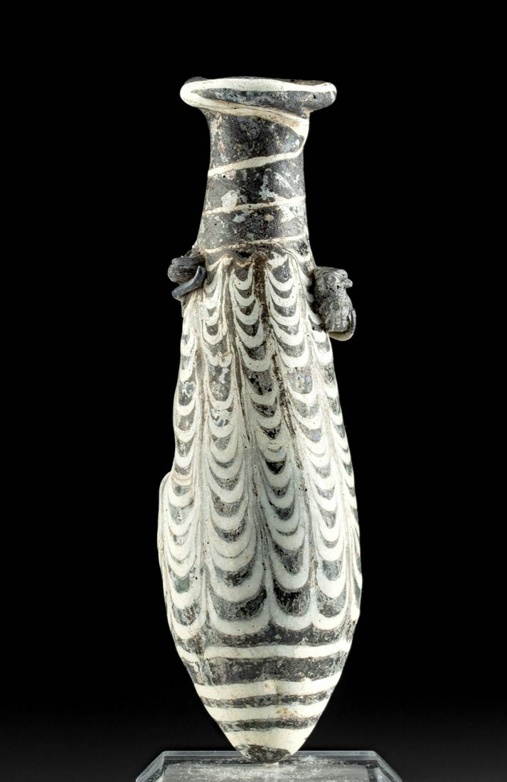 Greek Core Form Glass Alabastron Opaque Black White
