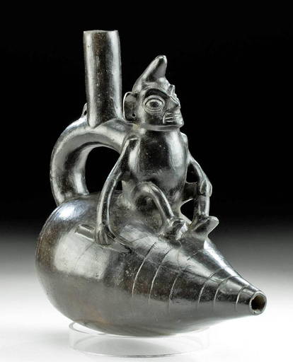 Chimu Inca Blackware Stirrup - Shaman Atop Seashell - Aug 18, 2022 ...