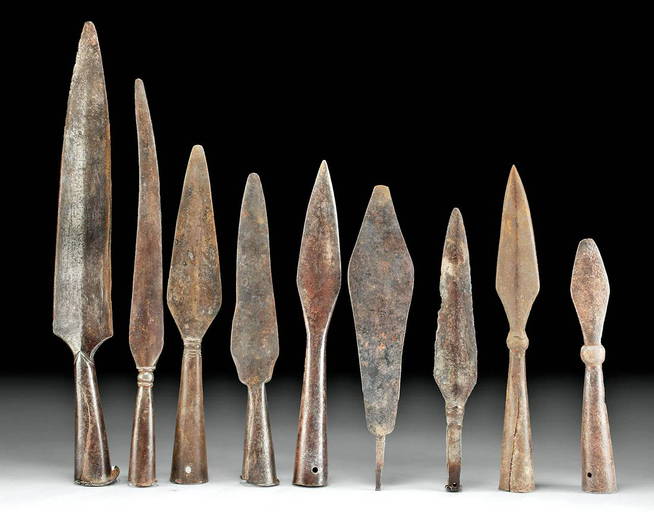 17th C. Mexican Forged Iron Lance + 8 Spear Heads