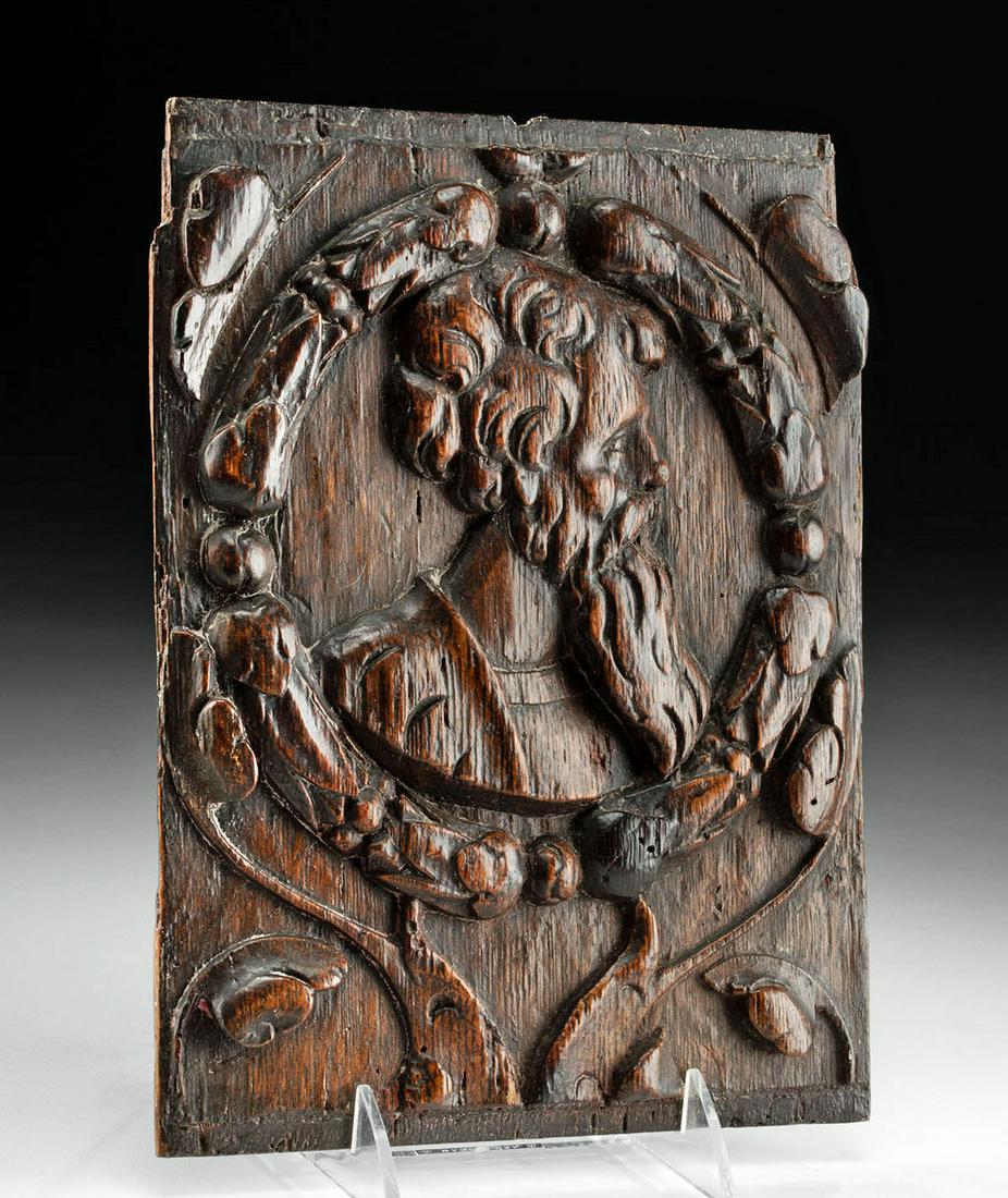 16th C. French Oak "romayne" Panel Of Male Portrait