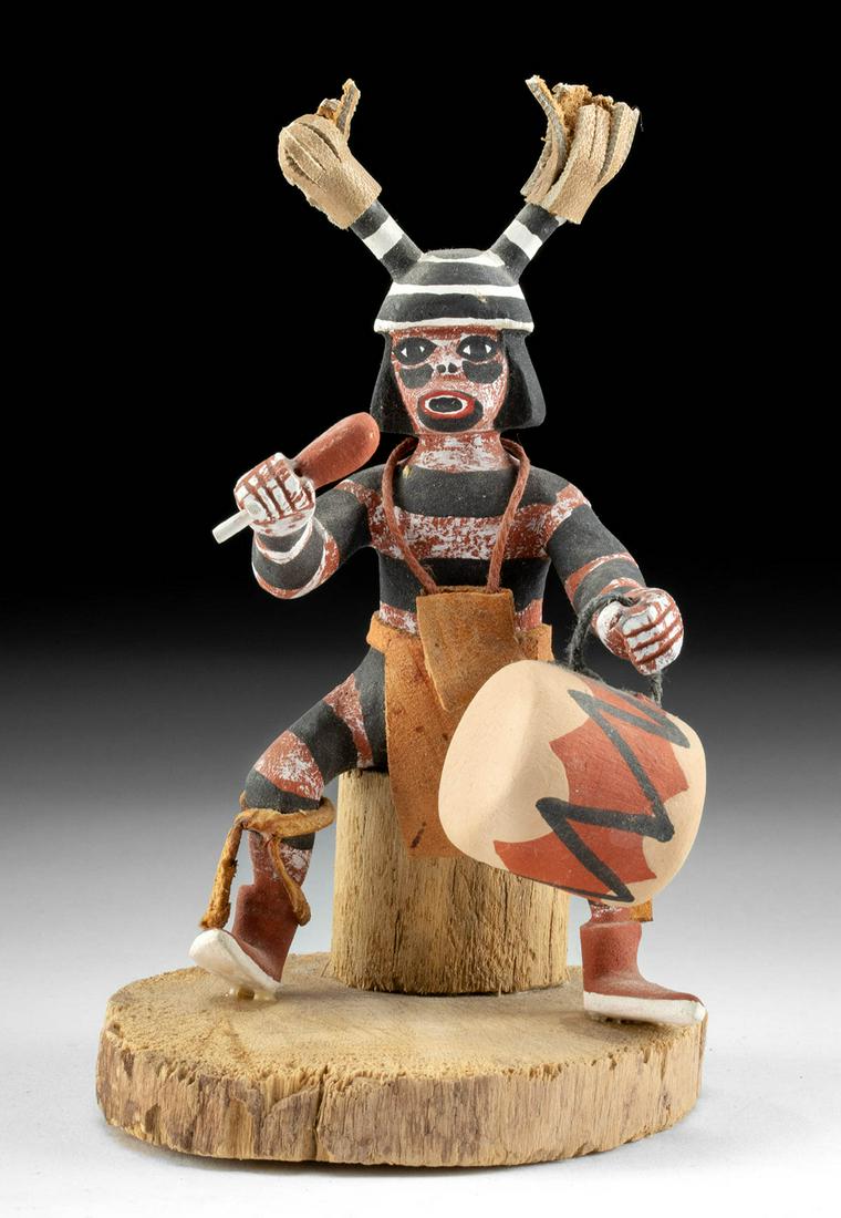1980 Hopi Wood Hano Clown Kachina by Junior Torivio - Sep 24, 2022 | Artemis Gallery in CO