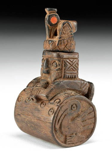 Chimu Wood Poporo - Flute Player & Bird w/ Coral Inlay - Oct 20, 2022 ...