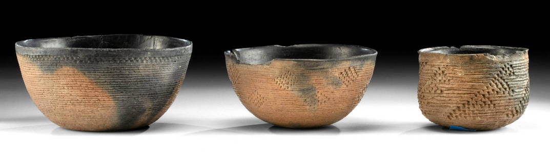 Prehistoric New Mexico Salado Corrugated Pottery Bowls