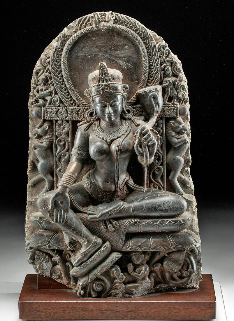 Superb 10th C. Indian Pala Stone Panel Green Tara