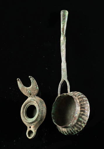 Buy Roman / Byzantine Bronze Ladle + Oil Lamp | Artemis Gallery in CO