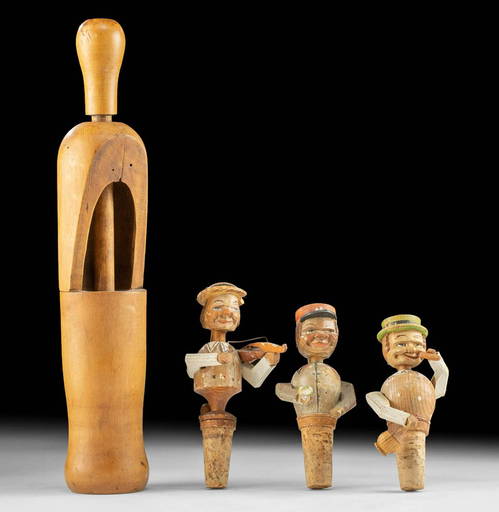 20th C. Italian Figure Corks + German Wood Corker, 4pcs (#0360) on Dec ...