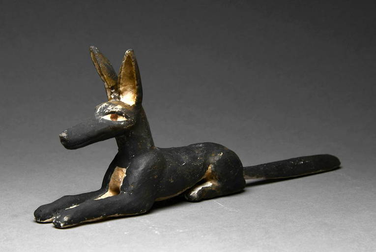 Egyptian Wooden Crouching Anubis Guardian (as Jackal)
