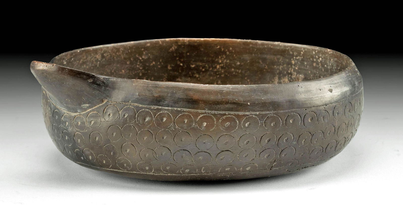 Chavin Blackware Spouted Ceremonial Libation Bowl