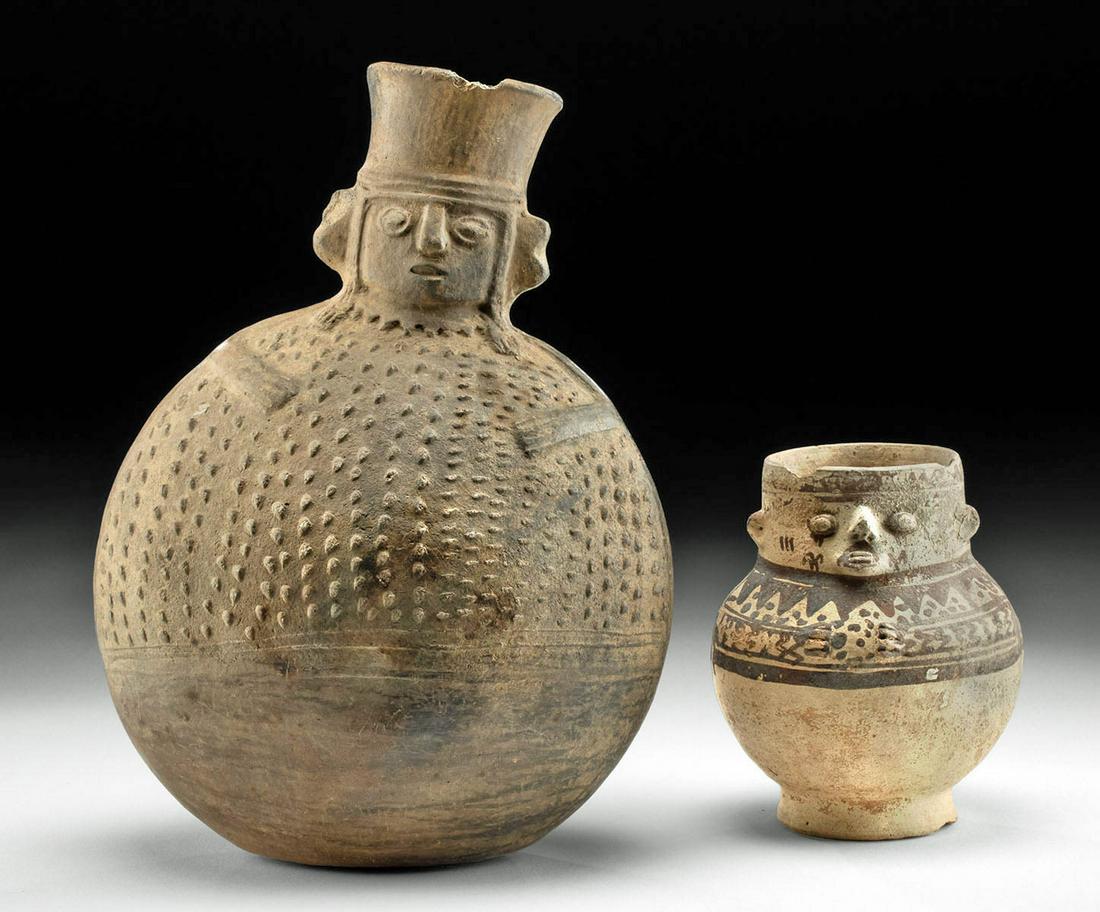 2 Moche & Chancay Pottery Figural Vessels
