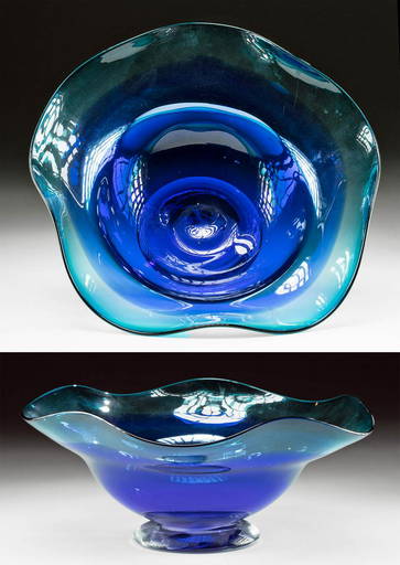Contemporary Art Glass Bowl With Ruffled Rim (1995)