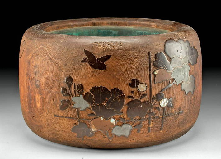 19th C. Japanese Meiji Hibachi Brazier Nacre Inlay