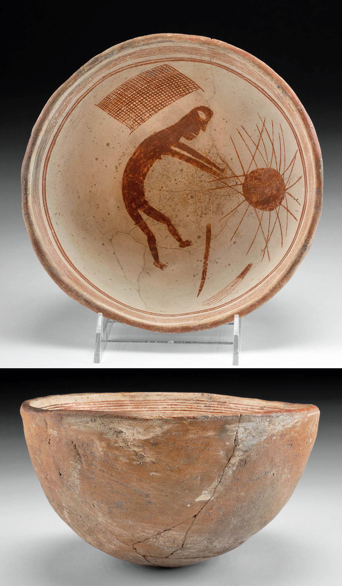 Buy Published Prehistoric Mimbres Pottery Bowl, Woman Weaving | Artemis ...