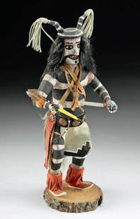 P. S. Foster Native American Hopi Tewa Clown Kachina Wood Signed