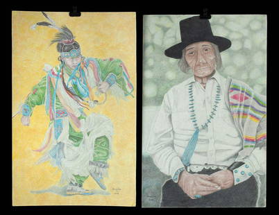 1976 R.f. Gierhart Native American Elder Colored Pencil Drawing