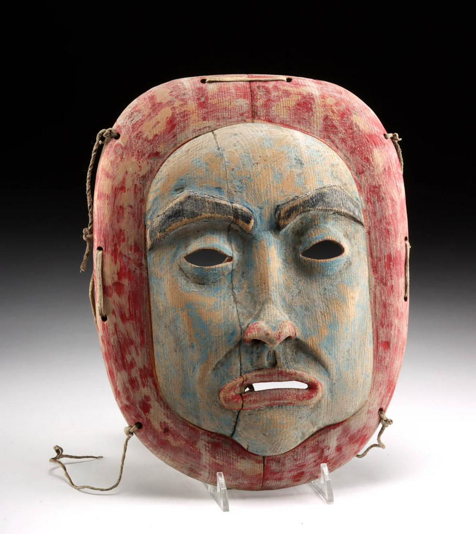 19th C. Tlingit Polychrome Wood & Hide Shaman Mask