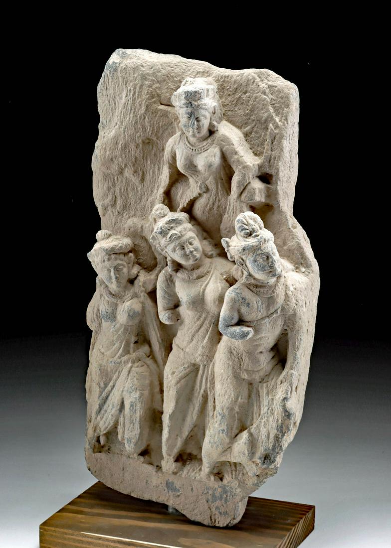2nd C. Gandhara Kushan Schist Relief 3 Women + Man Auction