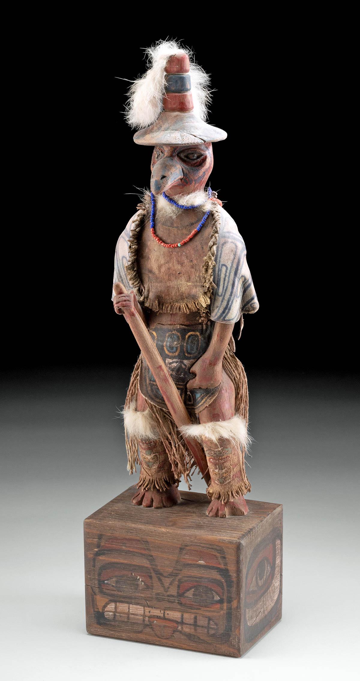 1900s Tlingit / Haida Wood & Hide Raven Shaman Figure Auction