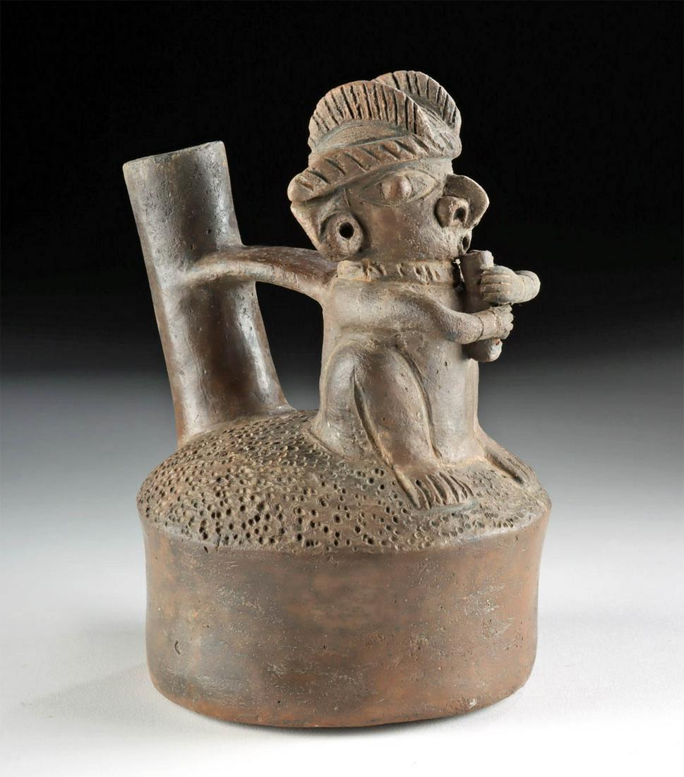 Chavin Blackware Spouted Vessel Shaman Smoking Pipe