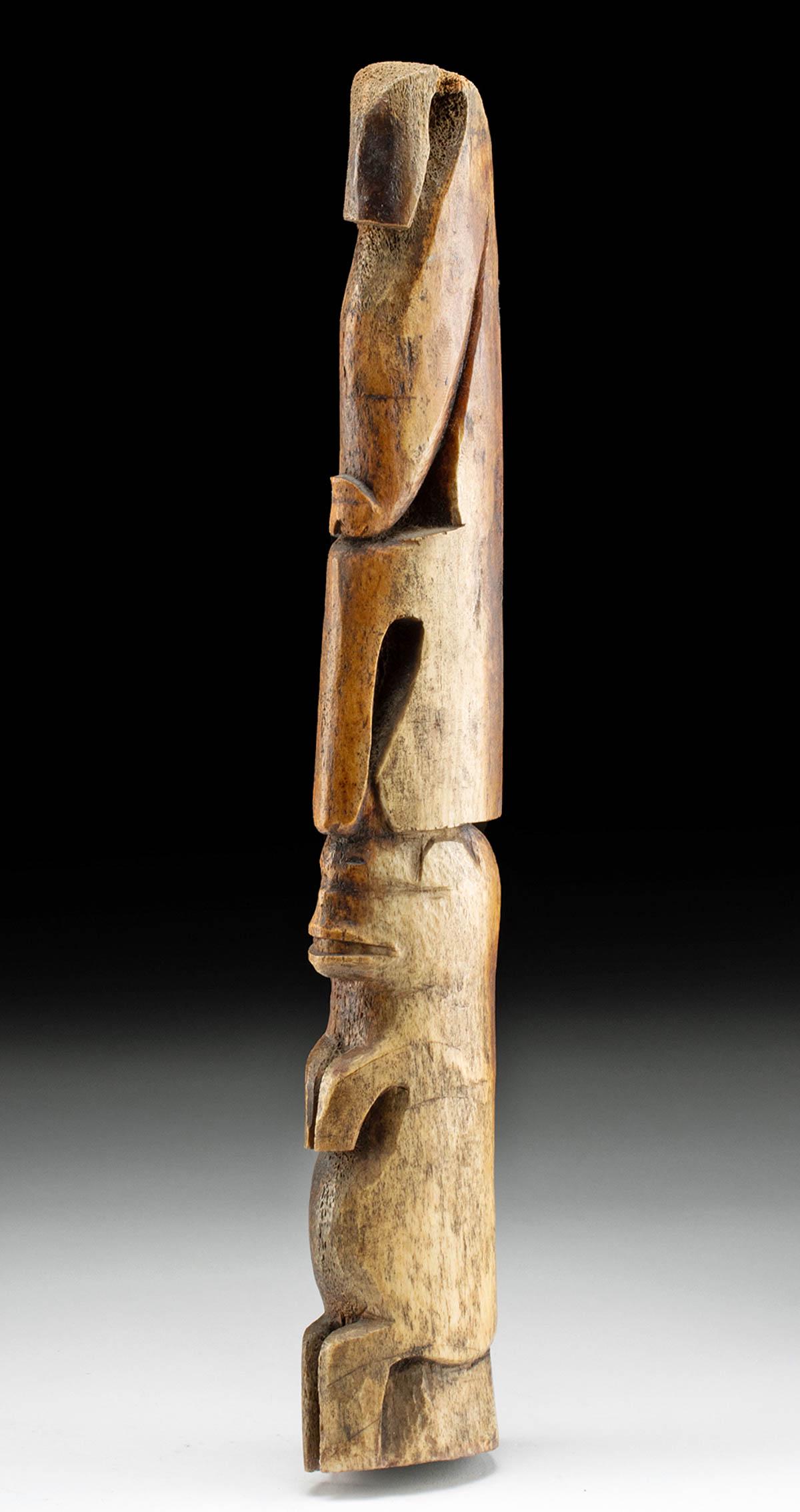 Tall 19th C. Inuit Carved Whale Bone Totem / Club Auction