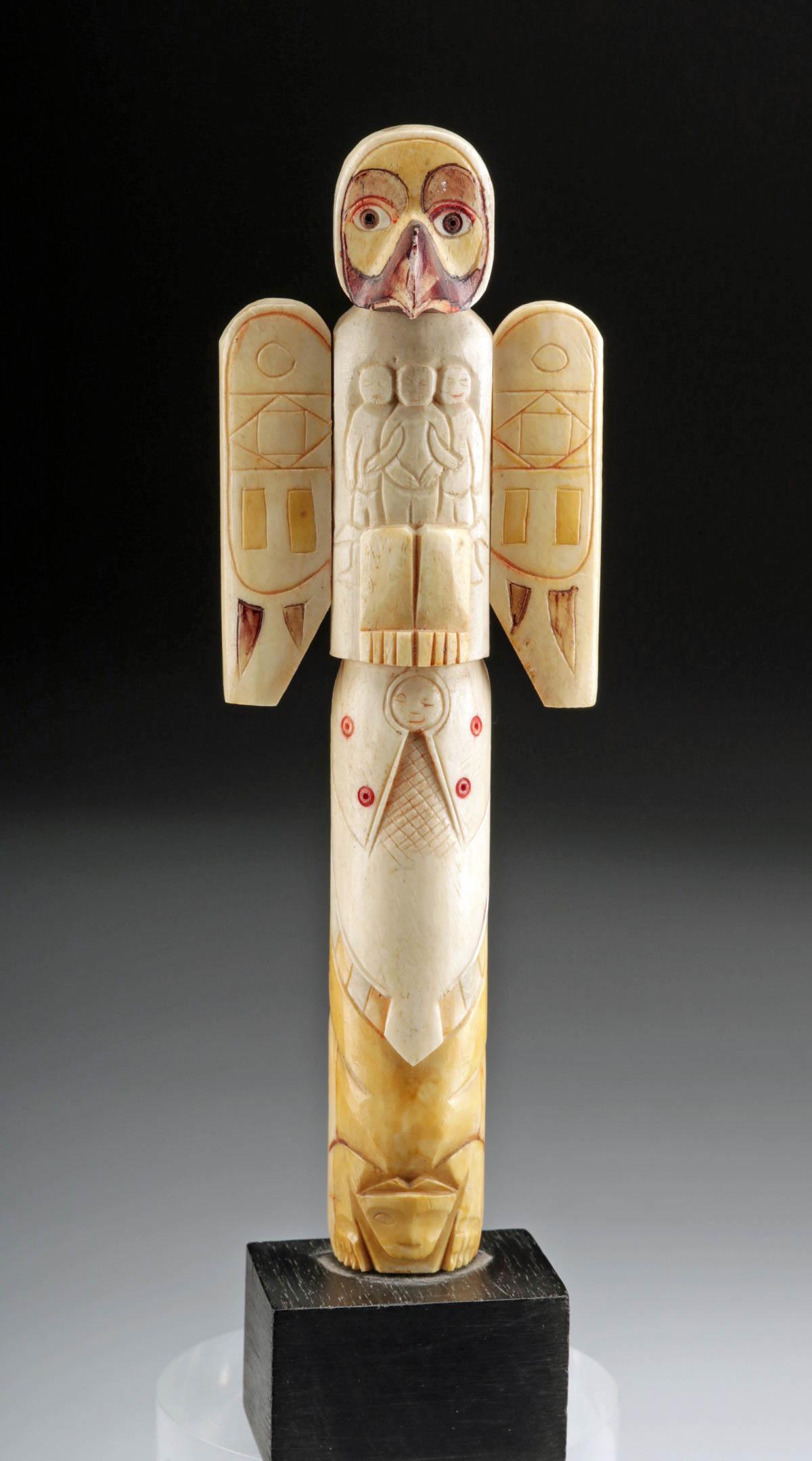 20th C. Tlingit / Inuit Painted Bone Totem Auction