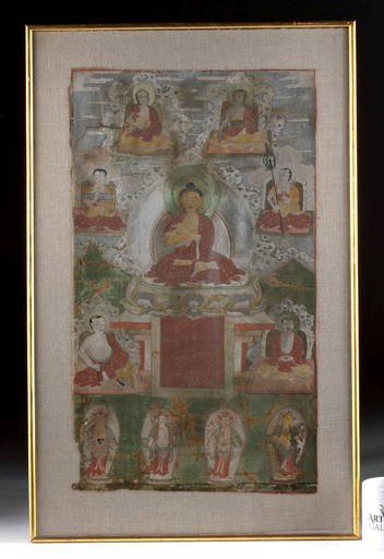 19th C. Mongolian Thangka Buddha & Deities