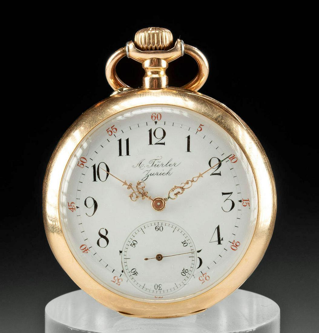 Swiss Turler 18k Gold Luxury Pocket Watch Auction