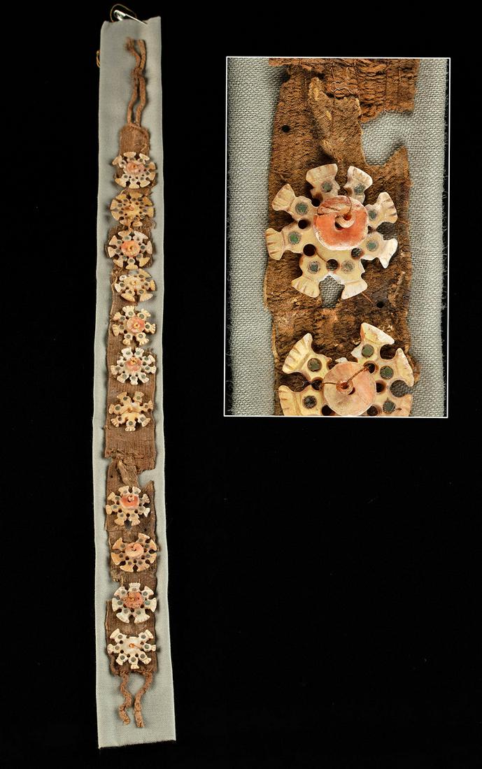 Rare Moche Textile W/ Nacre Shell, Turquoise, Spondylus Beads Auction